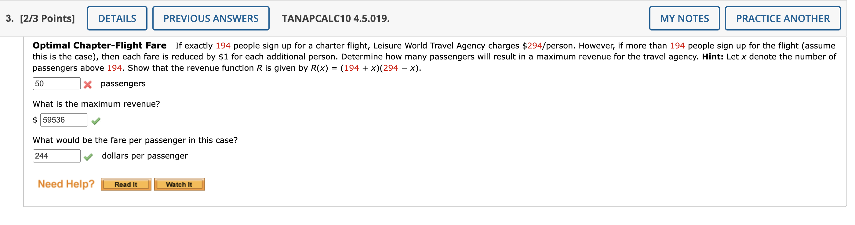 Solved Optimal Chapter-Flight Fare If exactly 194 people | Chegg.com