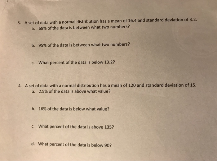 Solved A set of data with a normal distribution has a mean | Chegg.com