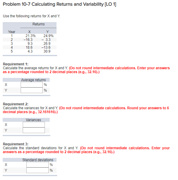 Solved Problem 10-7 Calculating Returns and Variability [LO | Chegg.com