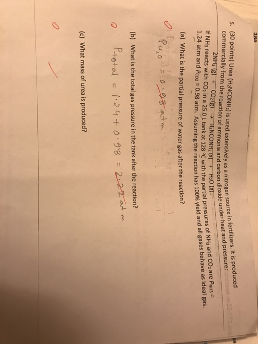 Solved (30 points) Urea (H2NCONH2) is used extensively as a | Chegg.com