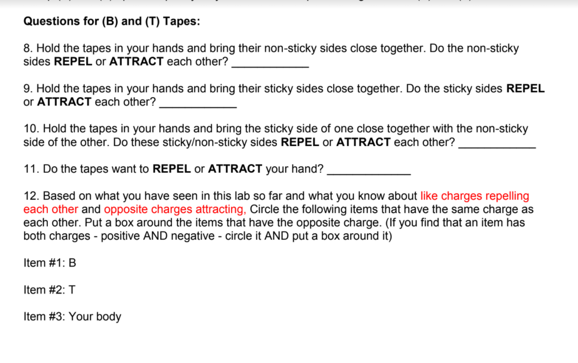 Static Electricity of Scotch Tape Lab Materials: 4 | Chegg.com