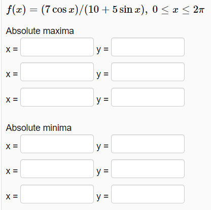 Solved Find the absolute maximum and minimum values of the | Chegg.com