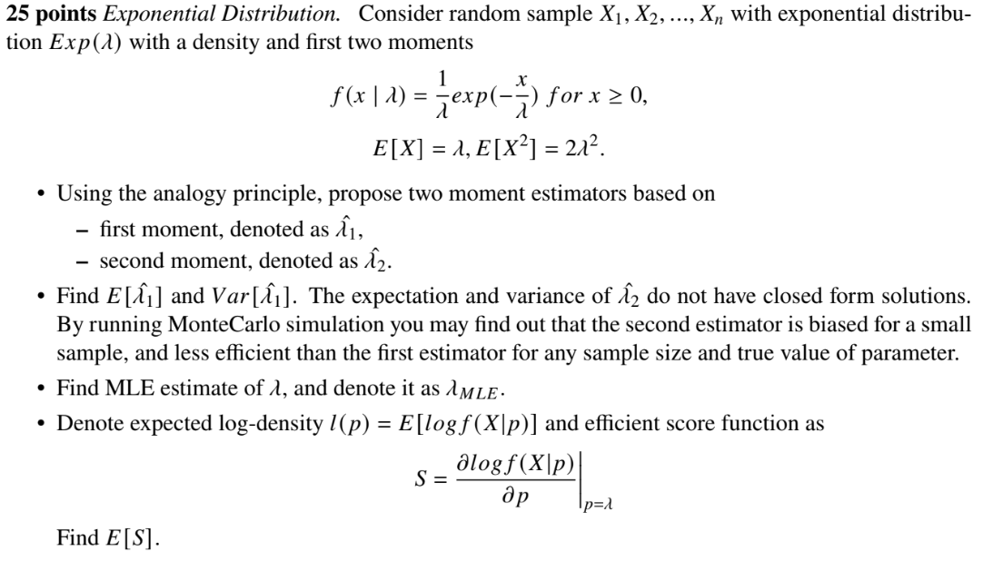 Solved 25 points Exponential Distribution. Consider random | Chegg.com