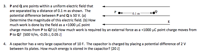 Solved 3. P and Q are points within a uniform electric field | Chegg.com
