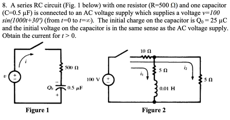 Solved A series RC circuit (Fig. 1 ﻿below) ﻿with one | Chegg.com