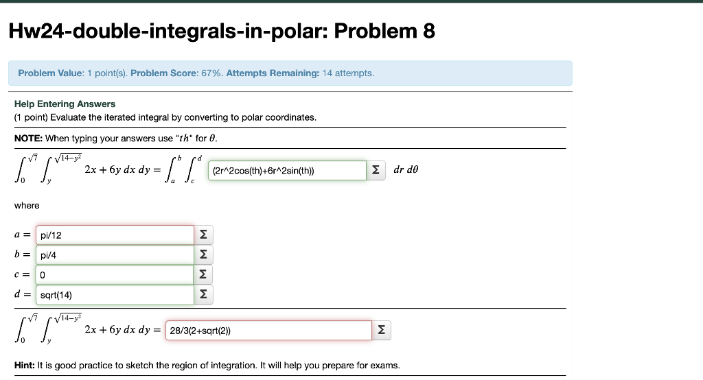 Solved Hw24-double-integrals-in-polar: Problem 8 Problem | Chegg.com