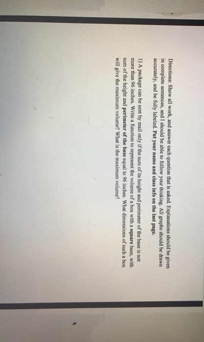 Solved Directions: Show all work, and answer each question | Chegg.com