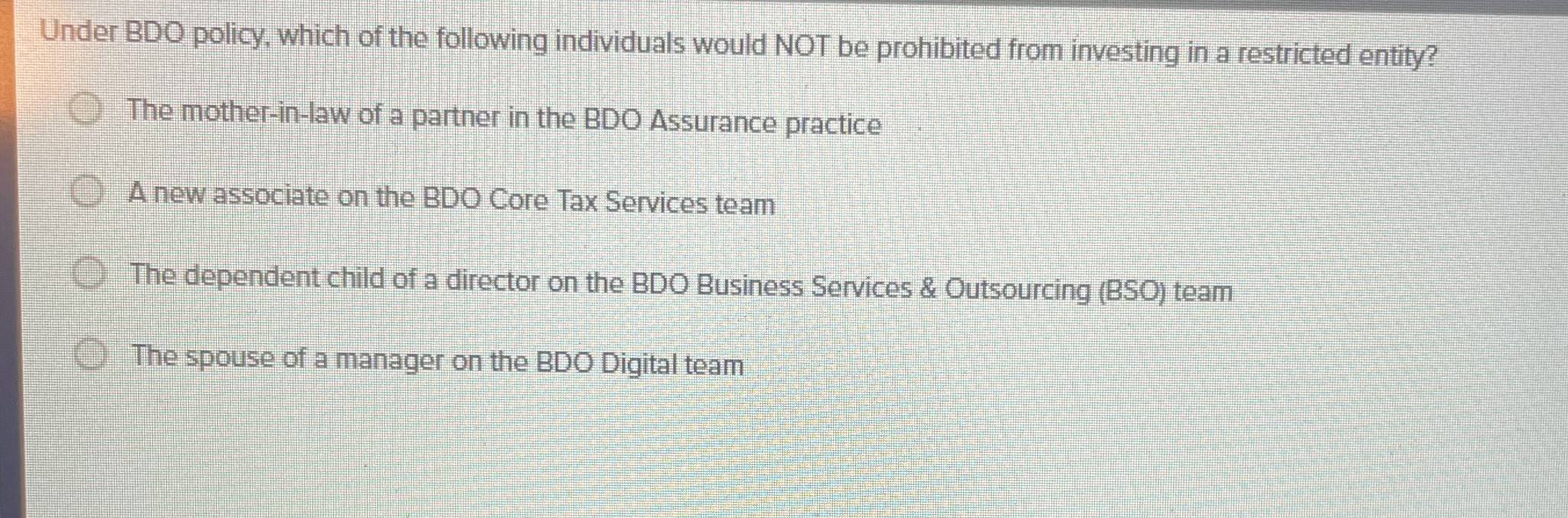 Solved Under BDO policy, which of the following individuals | Chegg.com