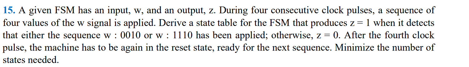 Solved A given FSM has an input, w, ﻿and an output, z. | Chegg.com