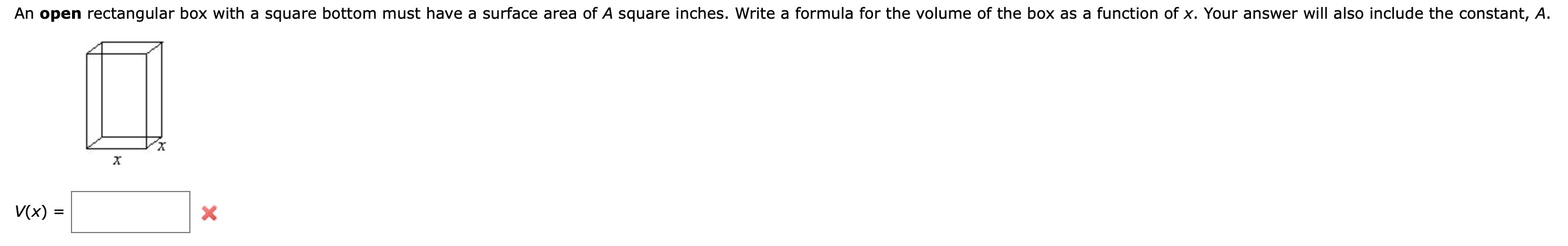 Solved An open rectangular box with a square bottom must | Chegg.com