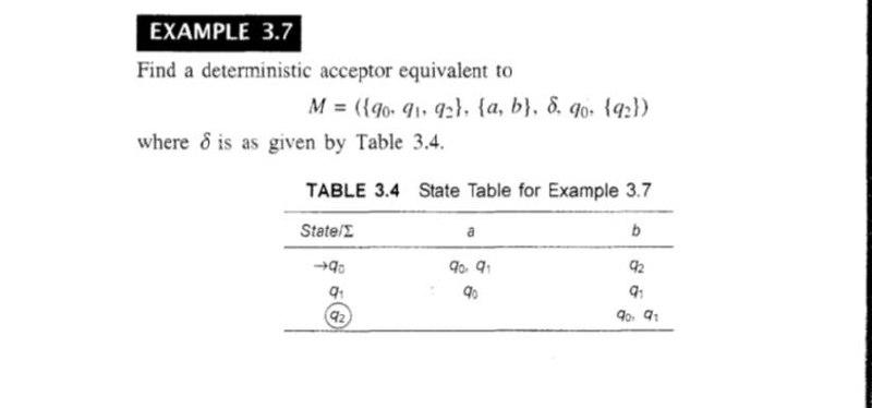 Solved EXAMPLE 3.7 Find a deterministic acceptor equivalent | Chegg.com