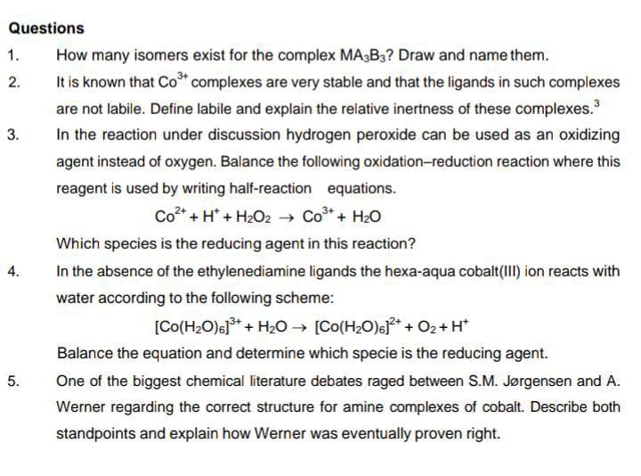 Solved How many isomers exist for the complex MA3 B3 ? Draw | Chegg.com