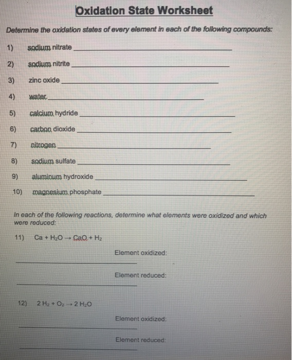 Solved Oxidation State Worksheet Determine the oxidation | Chegg.com