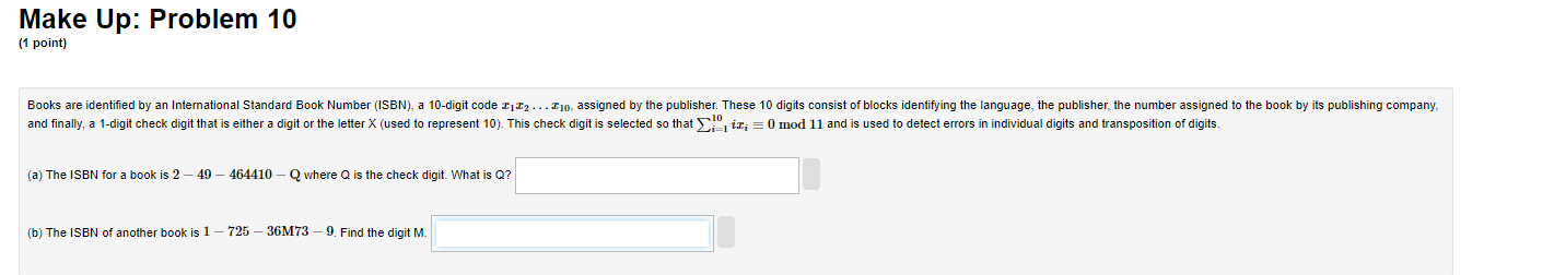 Solved Make Up: Problem 10(1 ﻿point) ﻿and finally, a | Chegg.com