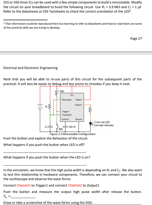 Solved 555 or 556 timer ICs can be used with a few simple | Chegg.com