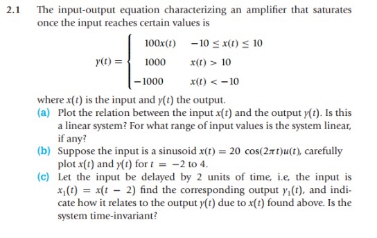 Solved The input-output equation characterizing an amplifier | Chegg.com