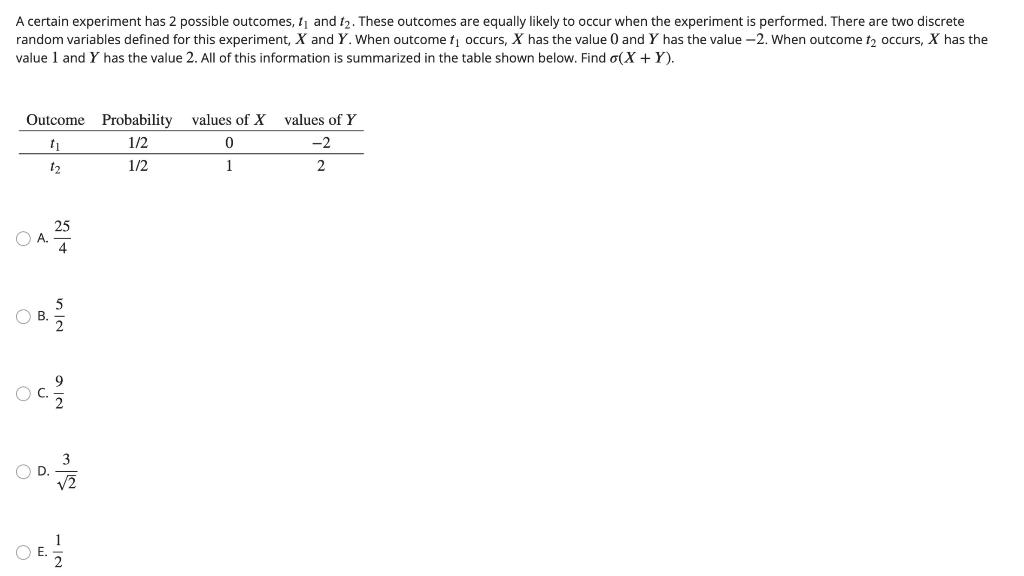 Solved A certain experiment has 2 possible outcomes, 11 and | Chegg.com