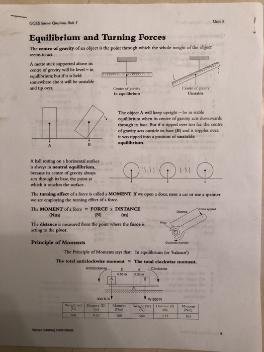 Solved GCSE Stienor Qucstions Pack 5 Unit 3 Equilibrium and | Chegg.com