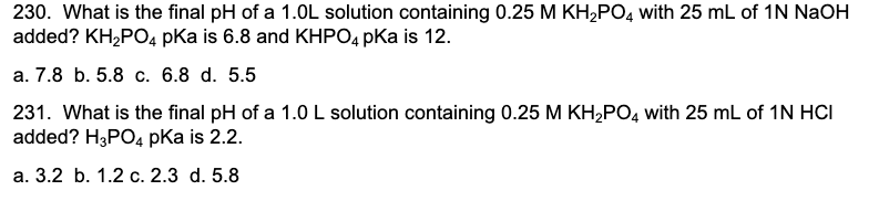 Solved 230. What is the final pH of a 1.0 L solution | Chegg.com