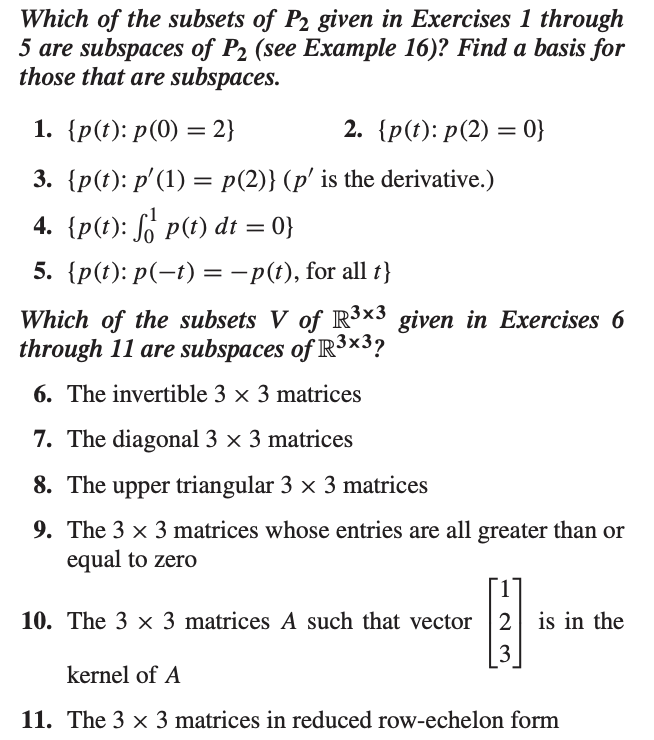 Solved Which of the subsets of P2 given in Exercises 1 | Chegg.com