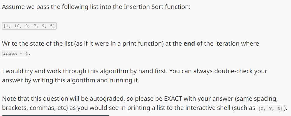 Solved Assume we pass the following list into the Insertion | Chegg.com