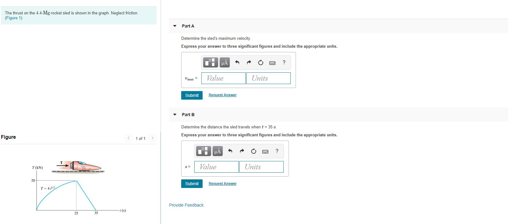 Solved The thrust on the 4.4-Mg rocket sled is shown in the | Chegg.com
