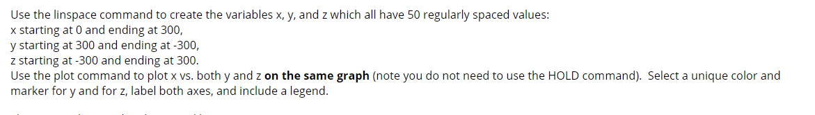 Solved Use the linspace command to create the variables x, | Chegg.com