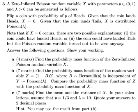 Solved 3 A Zero-Inflated Poisson random variable X with | Chegg.com