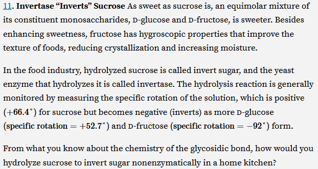 Solved 11. ﻿Invertase "Inverts" Sucrose As sweet as sucrose | Chegg.com