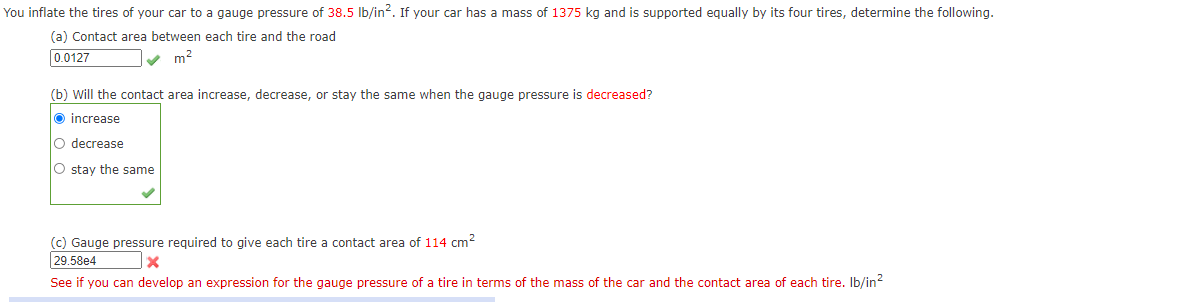 Solved You inflate the tires of your car to a gauge pressure | Chegg.com
