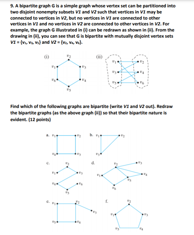 Solved 9. A bipartite graph G is a simple graph whose vertex | Chegg.com