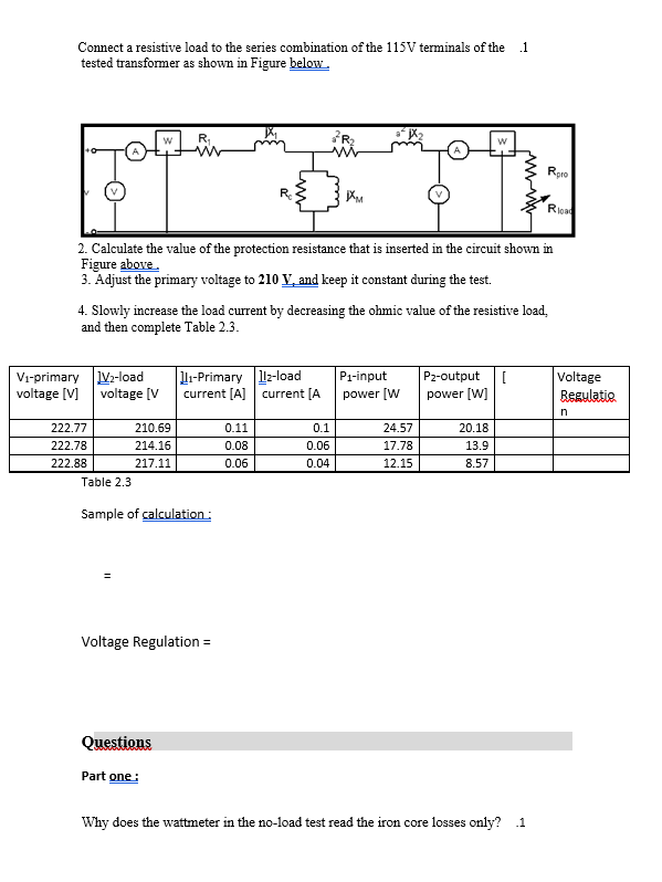 Procedures and Analysis Part one: Open-Circuit Test: | Chegg.com