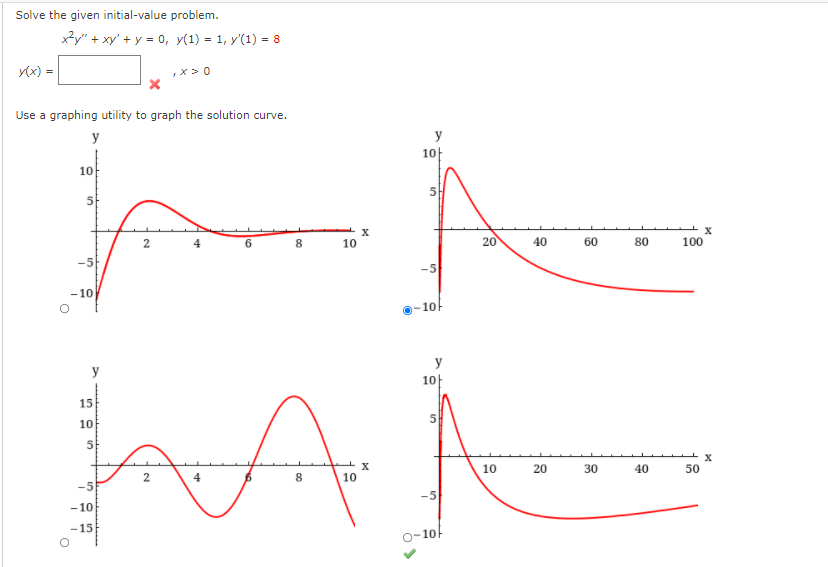 Solved Solve the given initial-value problem. x2y" + xy' + y | Chegg.com