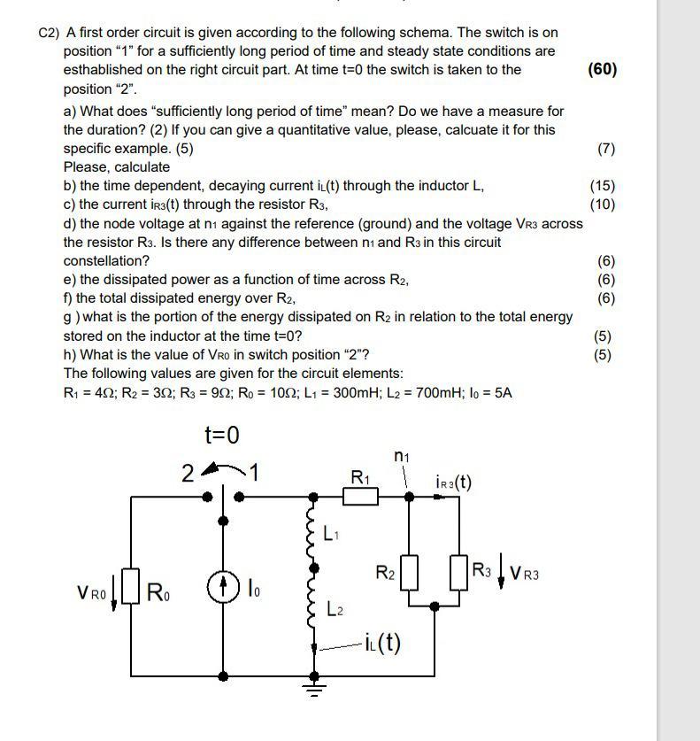 Solved C2) A first order circuit is given according to the | Chegg.com