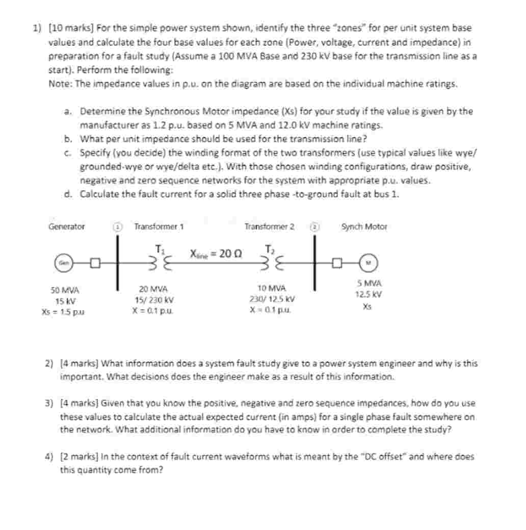 Solved 1) [10 ﻿marks] ﻿For the simple power system shown, | Chegg.com