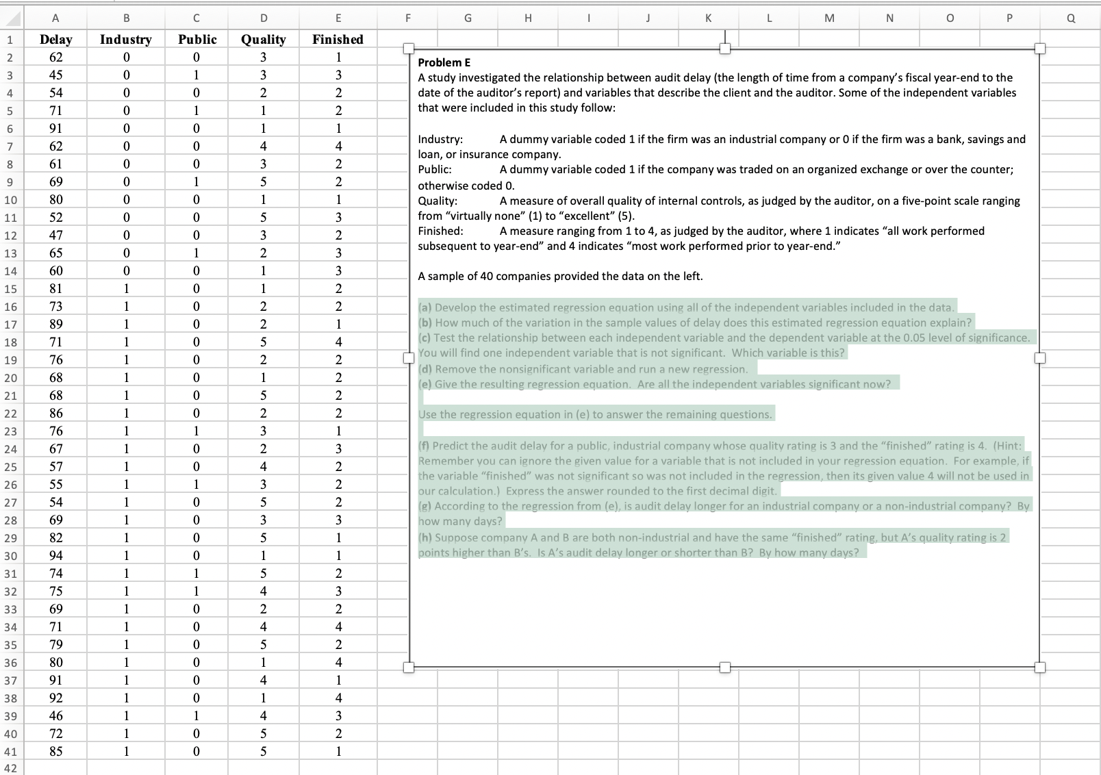 Solved a) ﻿Develop the estimated regression equation using | Chegg.com
