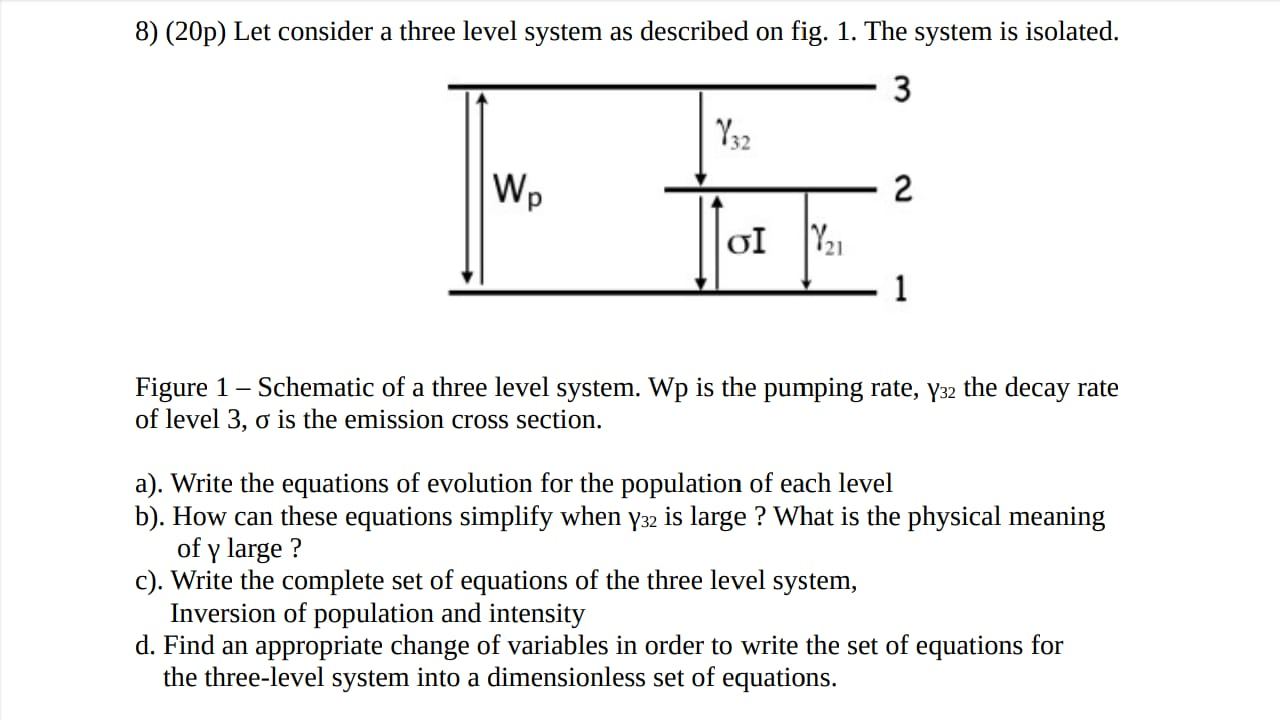 Solved 8) (20p) Let consider a three level system as | Chegg.com
