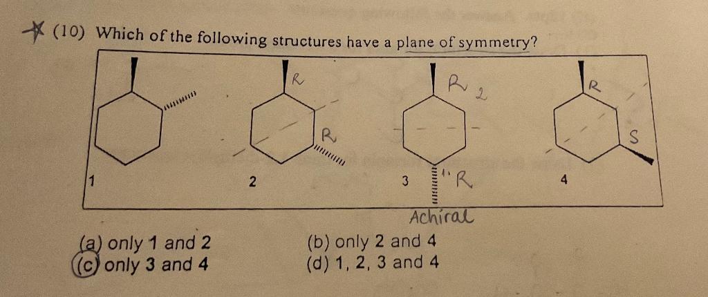 Solved (10) Which of the following structures have a plane | Chegg.com