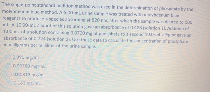 Solved The single-point standard addition method was used in | Chegg.com
