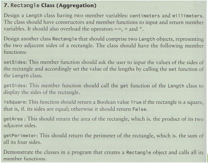 Solved 7. Rectangle Class (Aggregation) Design a Length | Chegg.com