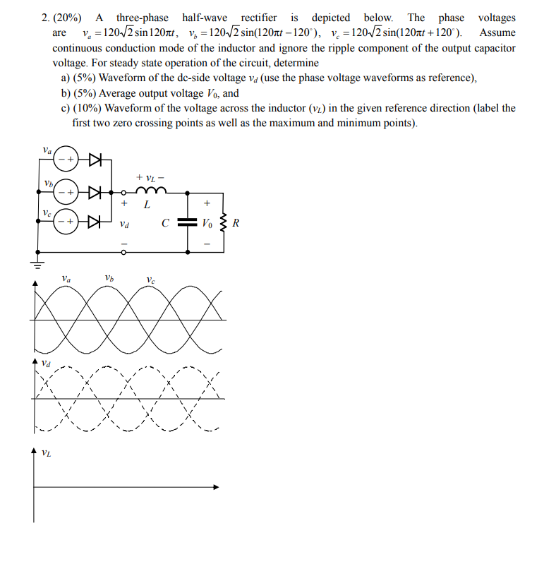 Solved 2. (20\%) A three-phase half-wave rectifier is | Chegg.com