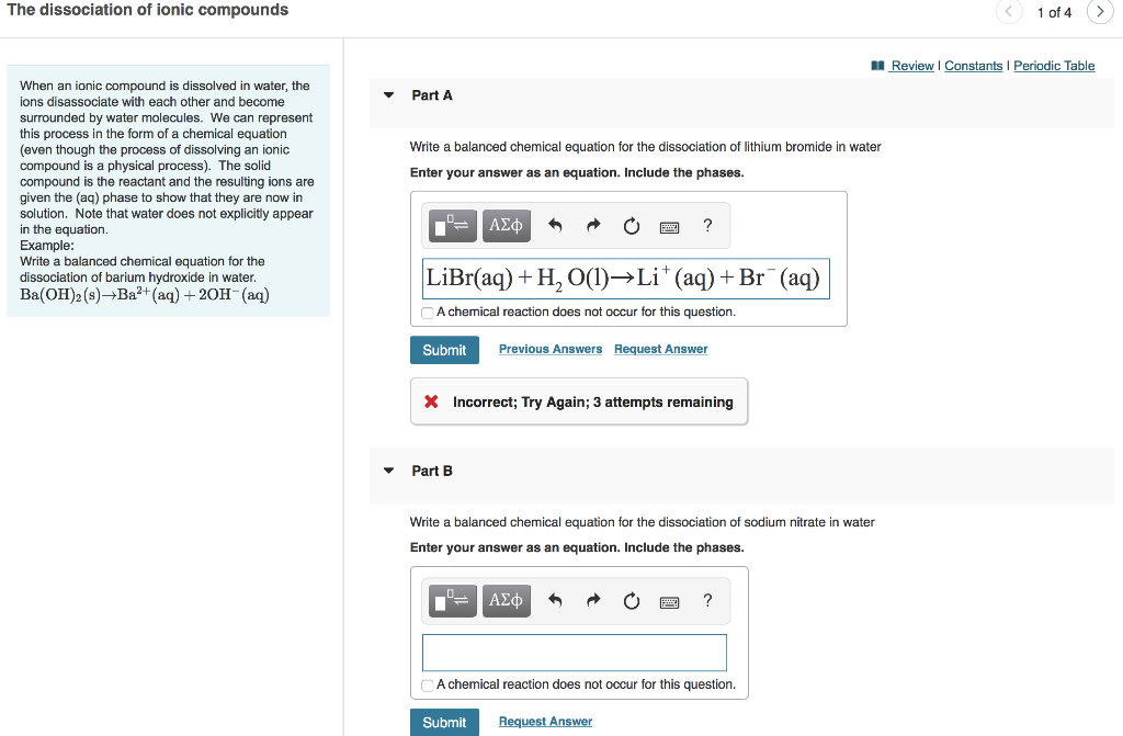 Solved The dissociation of ionic compounds 1 of 4 A Review | Chegg.com