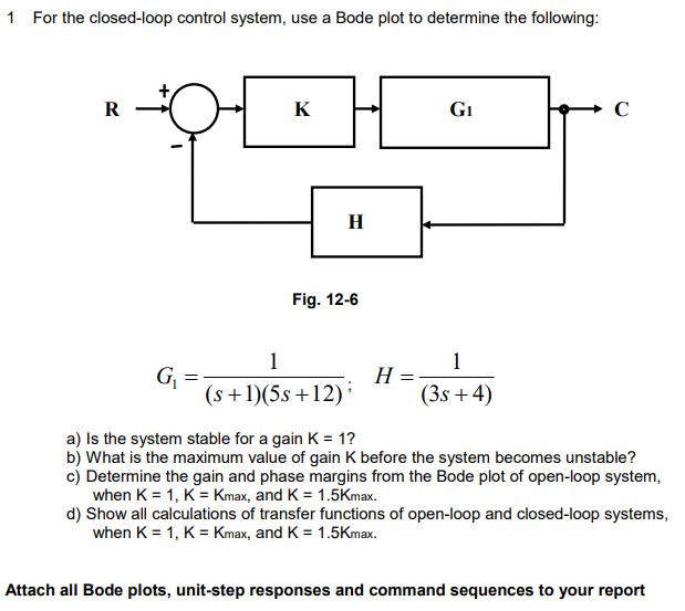 Solved 1 For the closed-loop control system, use a Bode plot | Chegg.com