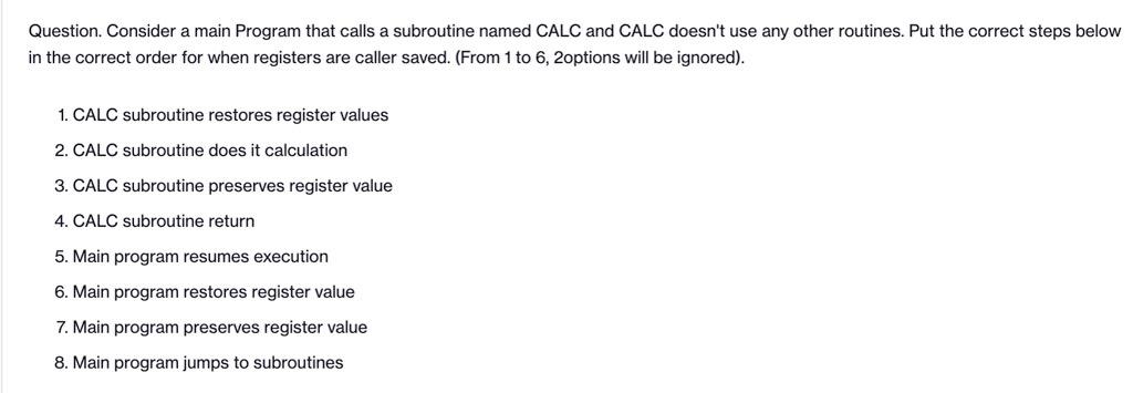 Solved Question. Consider a main Program that calls a | Chegg.com