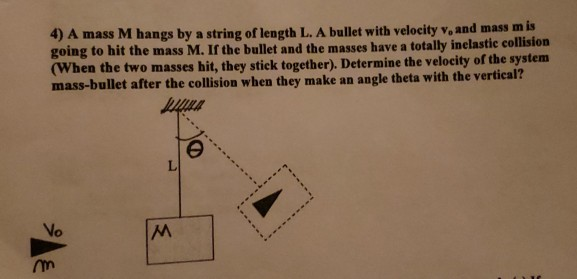 Solved 4) A mass M hangs by a string of length L. A bullet | Chegg.com