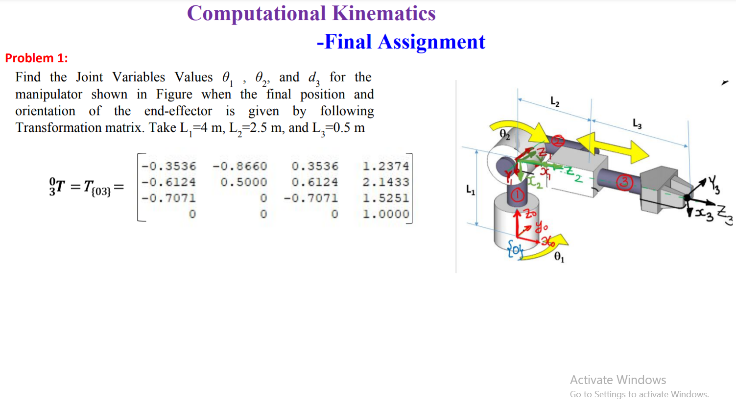 Solved Computational Kinematics Final Assignment Problem 1 4510