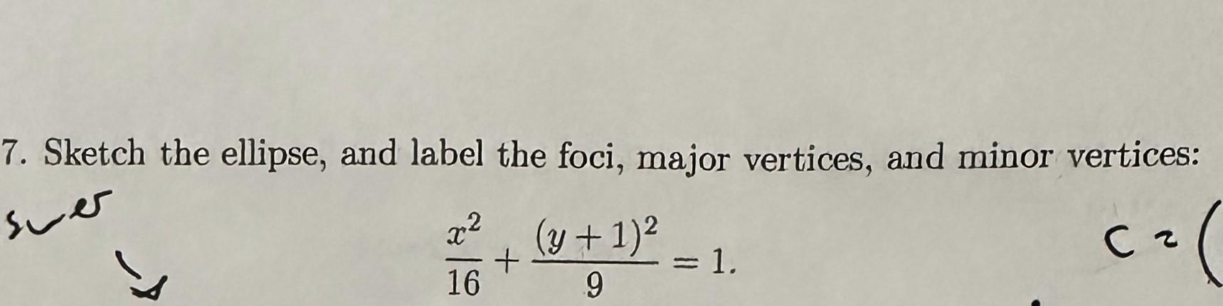 Solved 7. Sketch the ellipse, and label the foci, major | Chegg.com