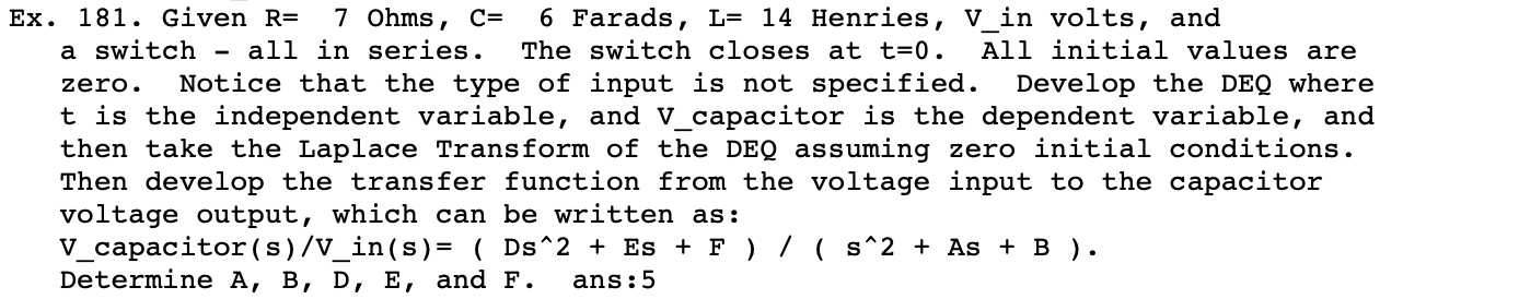 Solved Ex. 181. Given R=7 Ohms, C=6 Farads, L=14 Henries, V | Chegg.com