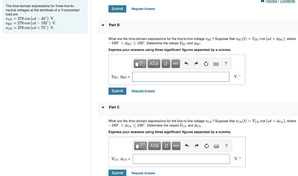 Solved Review Constants Part A The time-domain expressions | Chegg.com