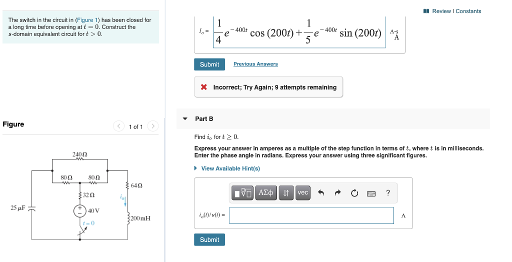 Solved I Review | Constants The switch in the circuit in | Chegg.com
